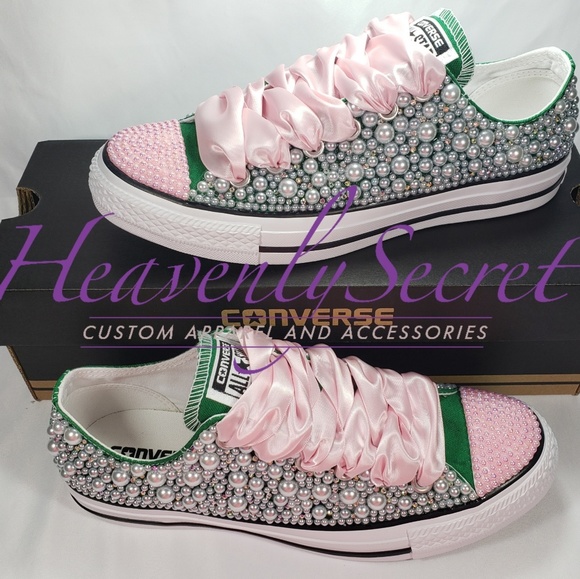 Converse | Shoes | Custom Blinged Aka Pinkgreen Low Top Converse | Poshmark